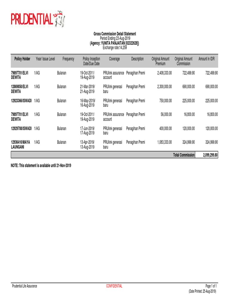 Prudential Life Assurance Page 1 of 1 (Date Printed: 25-Aug-2019) | PDF ...