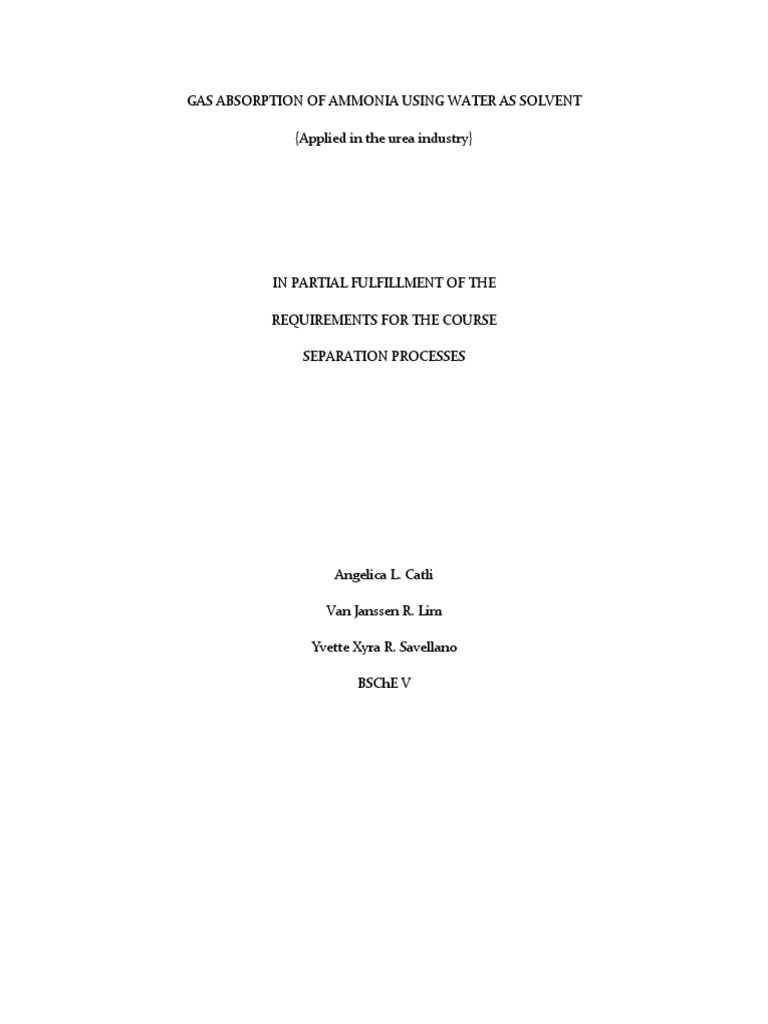 Ammonia Absorption Design with Water | PDF | Gases | Solution