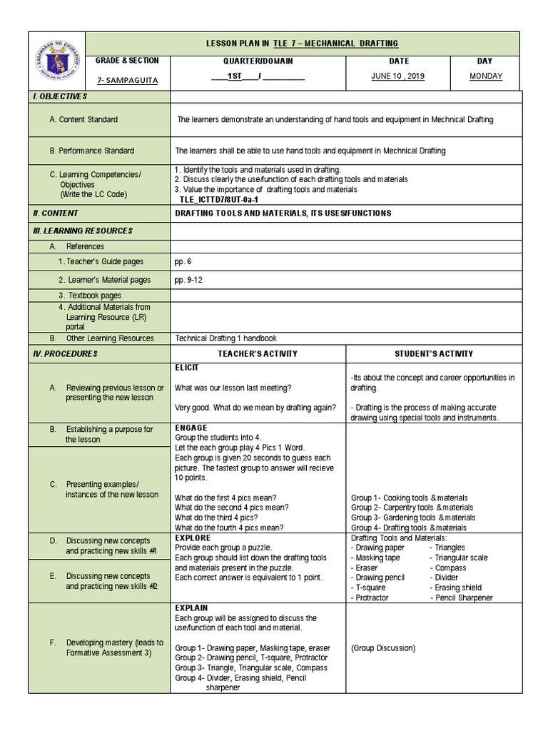 Sample Detailed Lesson Plan in Tle 7 | PDF | Drawing | Lesson Plan