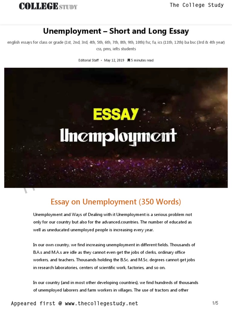 17 Unemployment - Short and Long Essay - The College Study | PDF ...