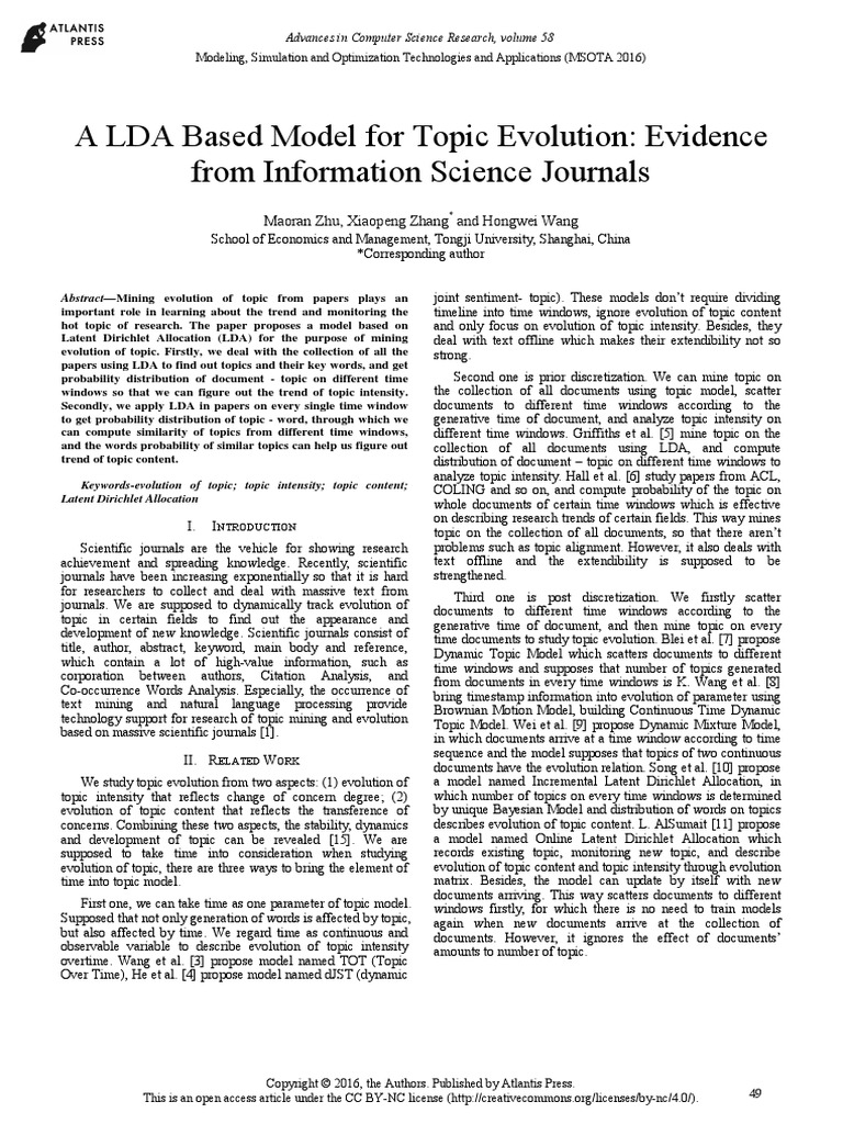 A LDA Based Model For Topic Evolution: Evidence From Information Science Journals | PDF ...