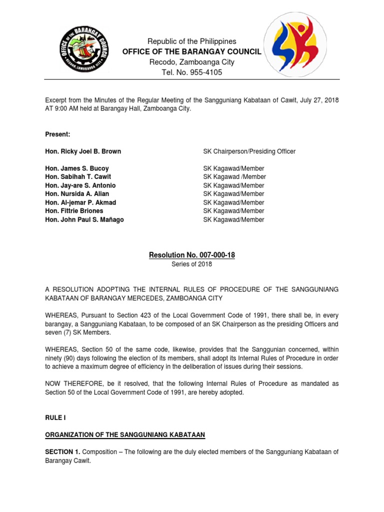 Office of The Barangay Council: Republic of The Philippines Recodo ...