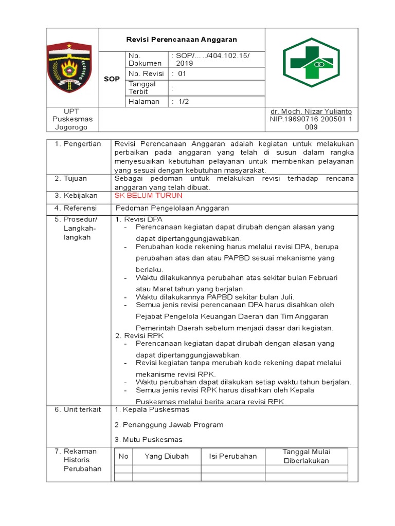 SOP Revisi Anggaran Bok | PDF | Bisnis | Pengelolaan Keuangan & Uang