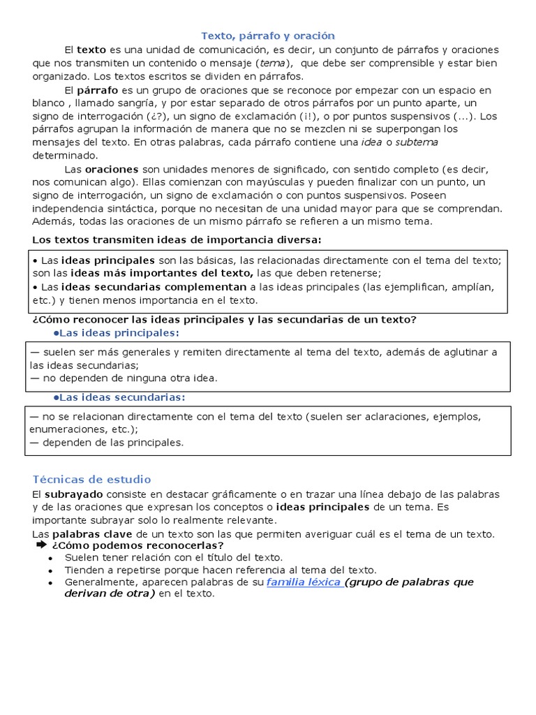 Texto Parrafo Oracion | Oración (Lingüística) | Párrafo