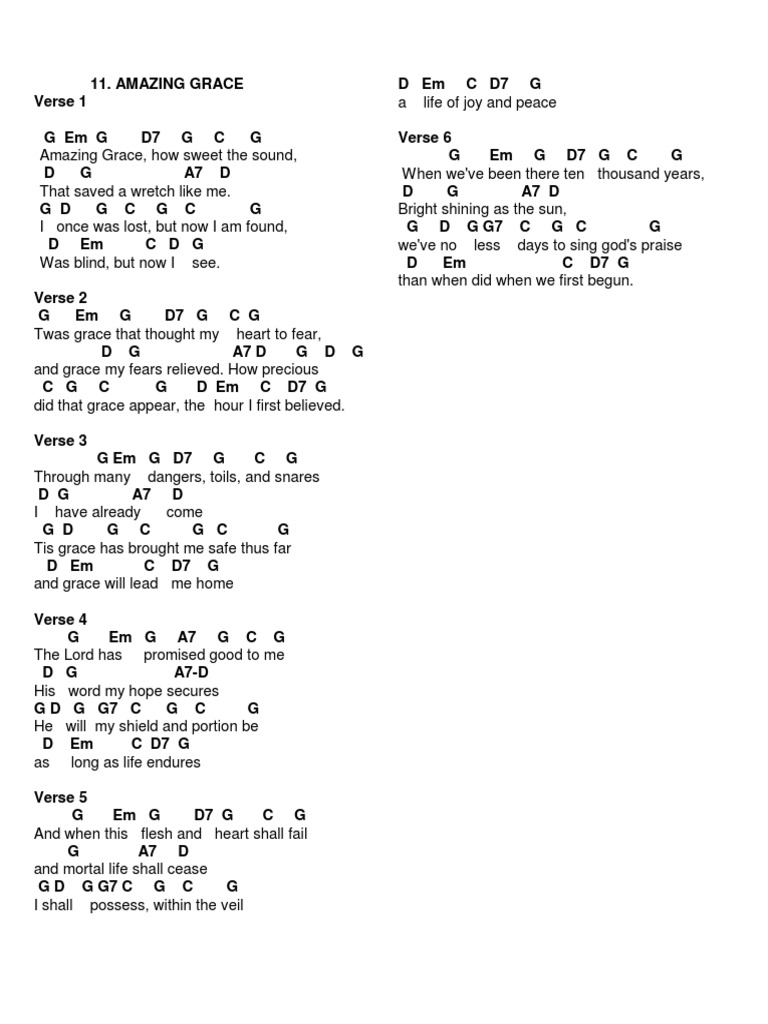 Amazing Grace Verse 1 D em C D7 G | PDF