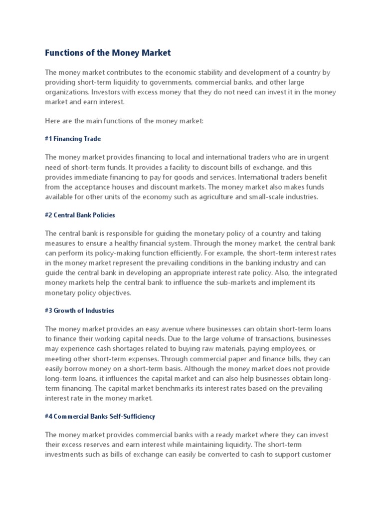 Functions of The Money Market: #1 Financing Trade | PDF | Money Market ...