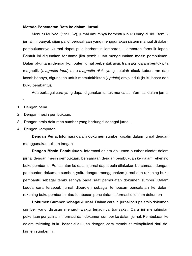 Metode Pencatatan Jurnal Akuntansi | PDF