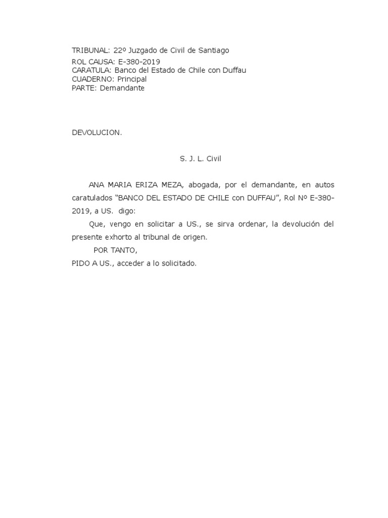 Modelo Devolucion de Exhorto | PDF | Derecho