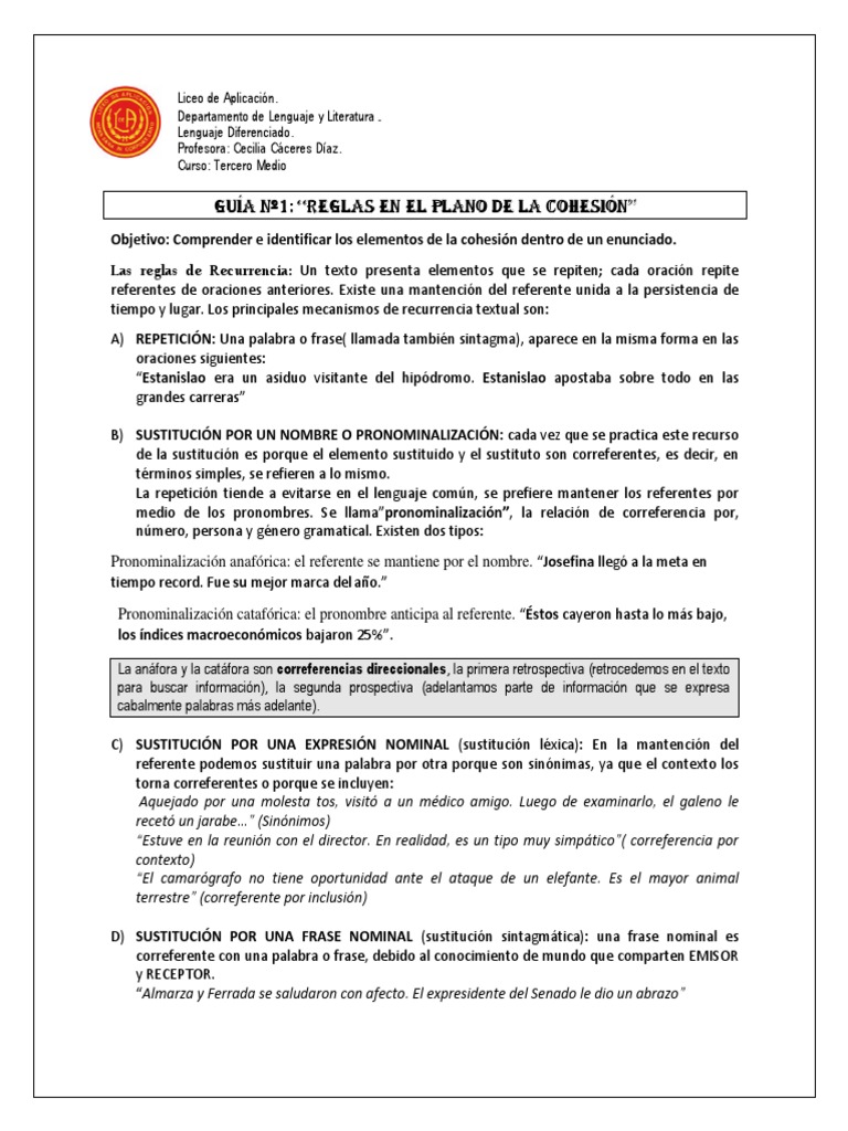 Elementos de Cohesión | PDF | Oración (Lingüística) | Gramática