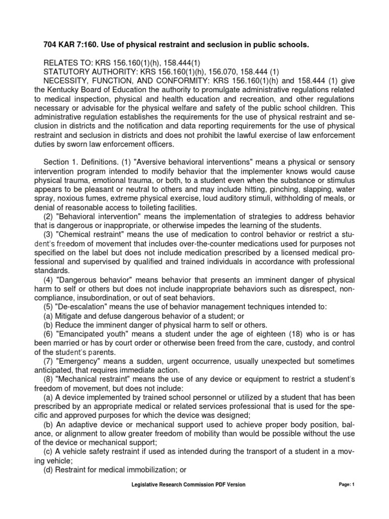 Kentucky Restraint and Seclusion Statute | PDF | Section 504 Of The Rehabilitation Act ...