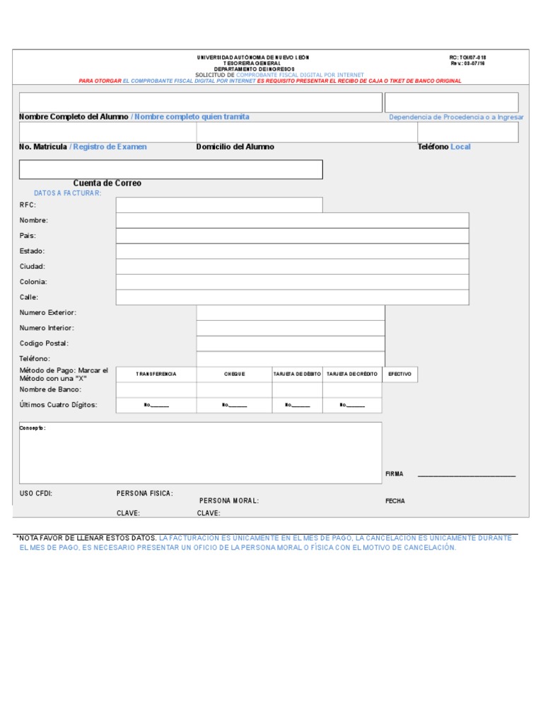 FORMATO Solicitud Factura Electrónica (Nuevo Formato Con USO CFDI) | PDF