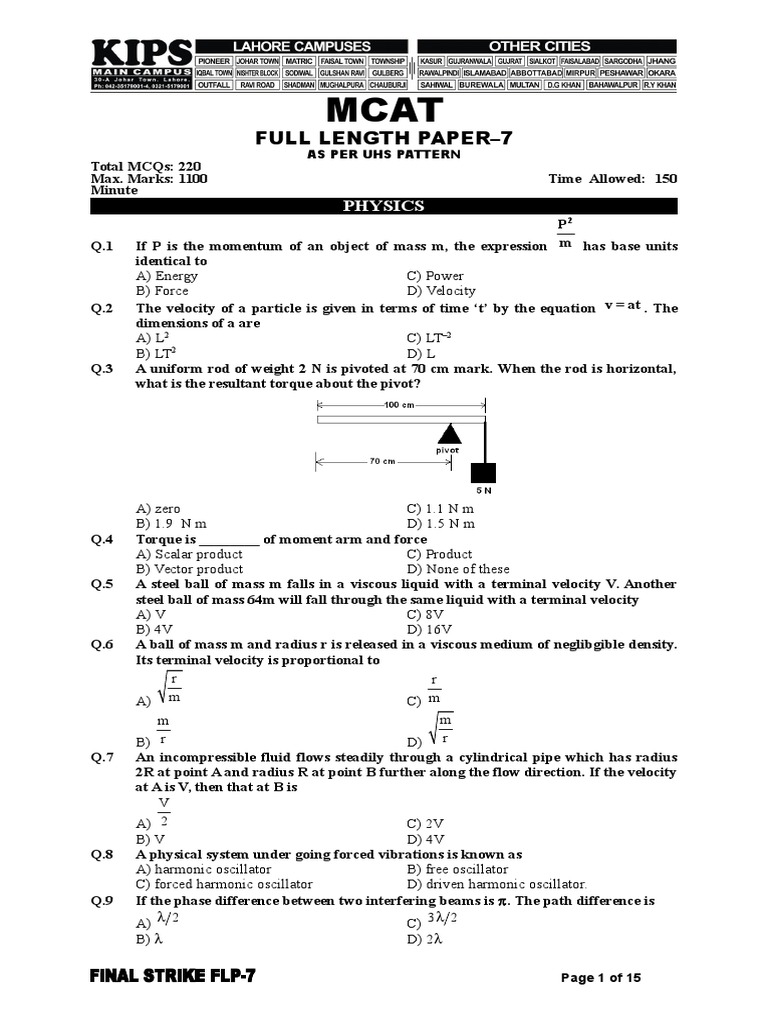 Mcat Full Lenth Practice Paper | PDF | Meiosis | Mitosis
