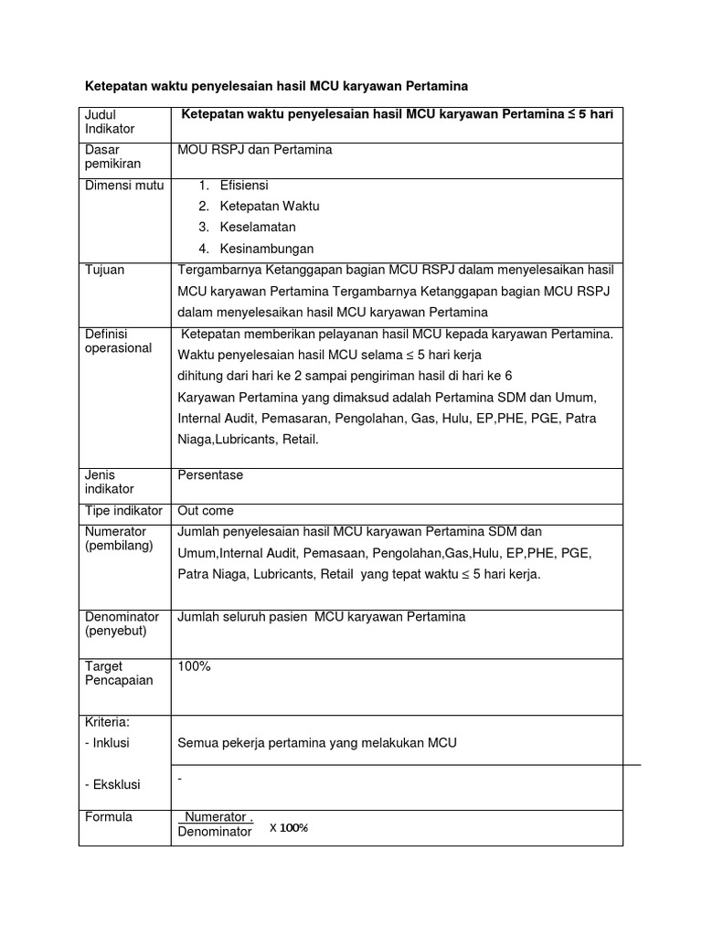 Ketepatan Waktu Penyelesaian Hasil MCU Karyawan Pertamina | PDF ...