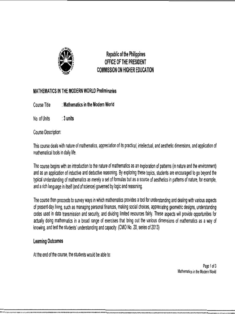 Ched Syllabus Mathematics in The Modern World PDF | PDF