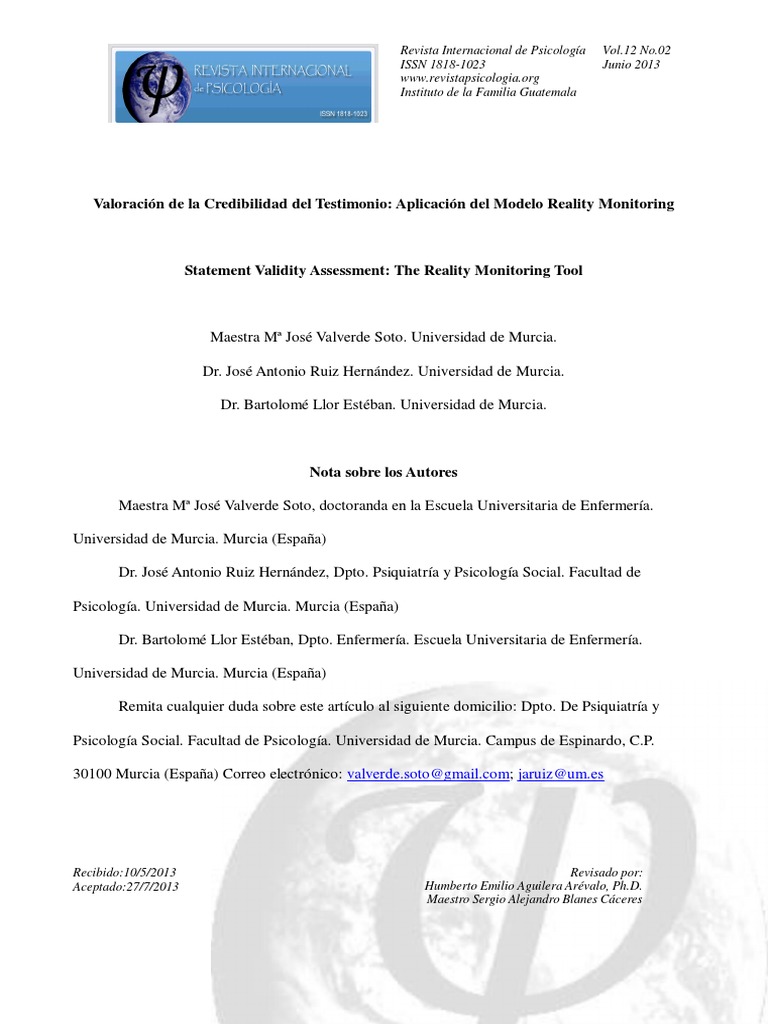 Credibilidad de Testimonio | Testimonio | Validez (Estadísticas)