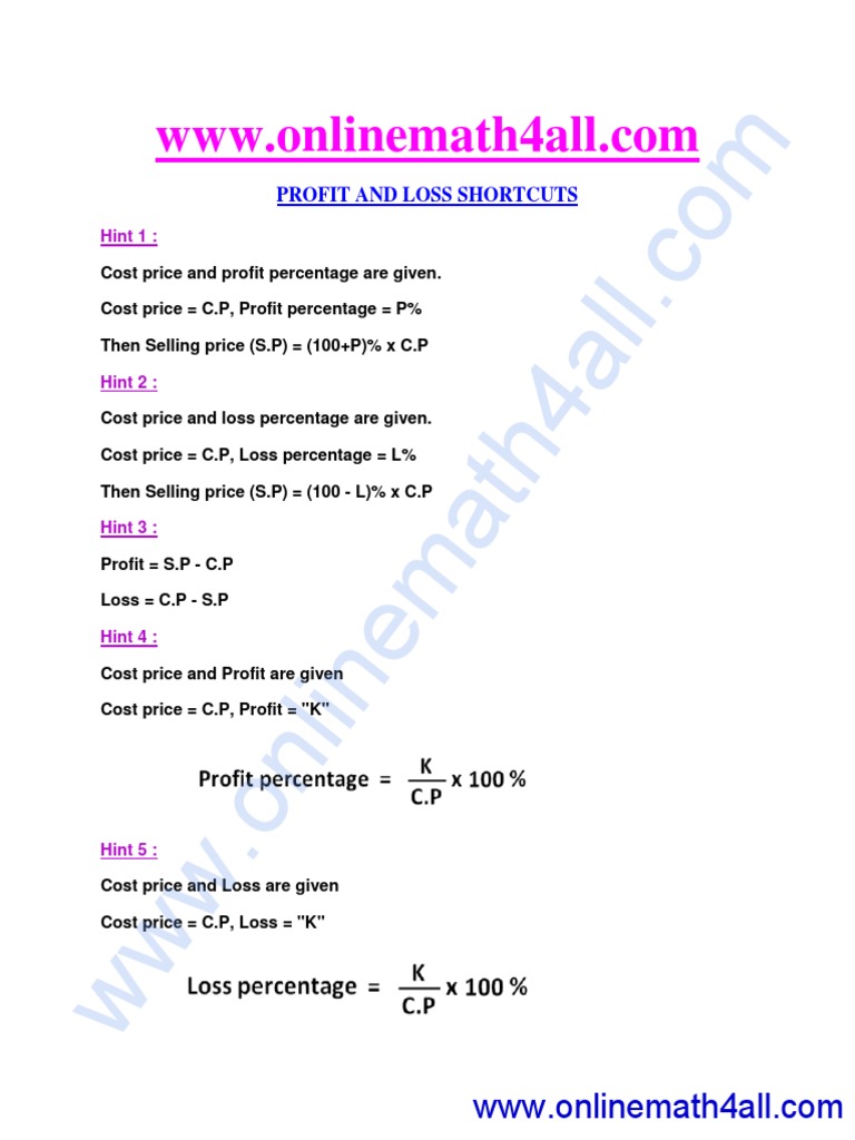Profit and Loss Shortcuts Guide | PDF | Prices | Pricing