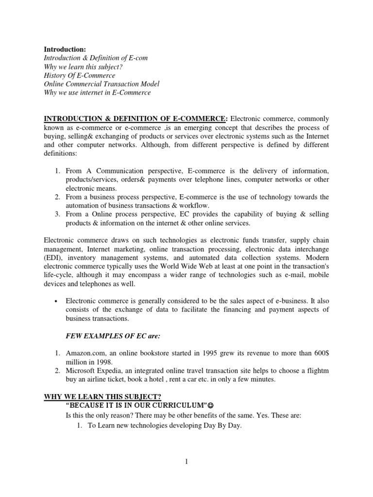 Unit 1 | PDF | Electronic Data Interchange | E Commerce