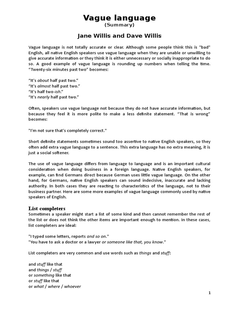 Vague Language: Jane Willis and Dave Willis | PDF | English Language ...