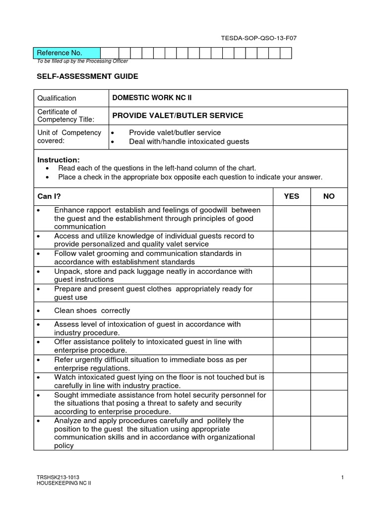 Housekeeping NC II Self-Assessment Guide | PDF | Housekeeping | Laundry