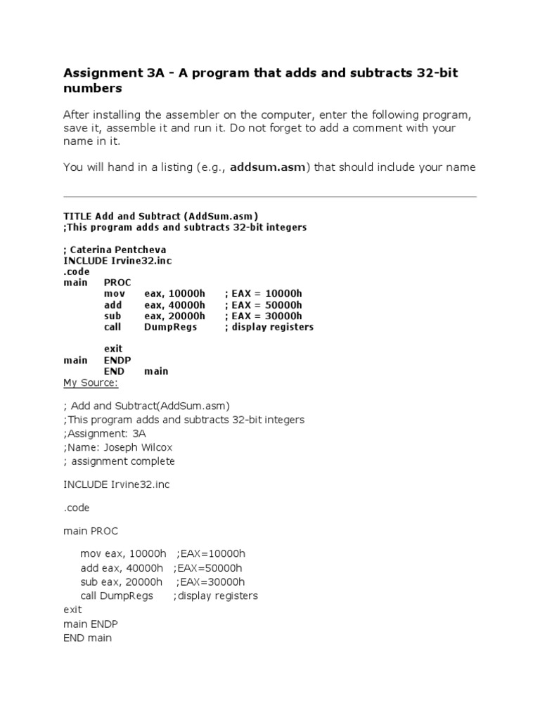 03 Assignment - Intro Assembly Language ANS | PDF | Integer (Computer Science) | Computer Hardware