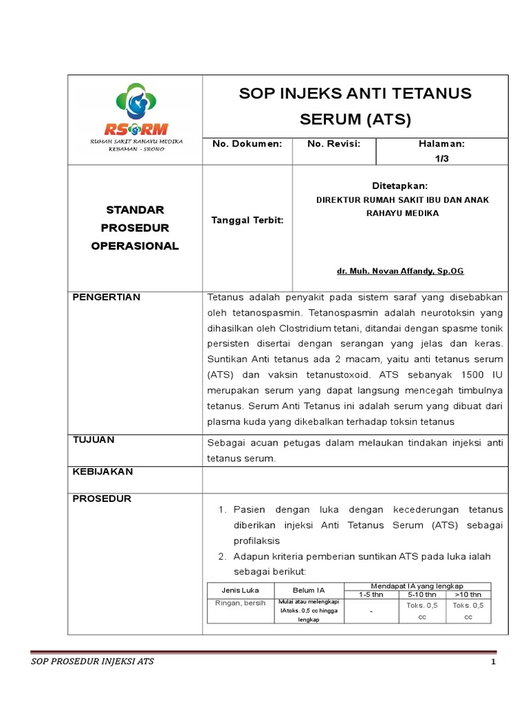 Sop Prosedur Injeksi Ats | PDF