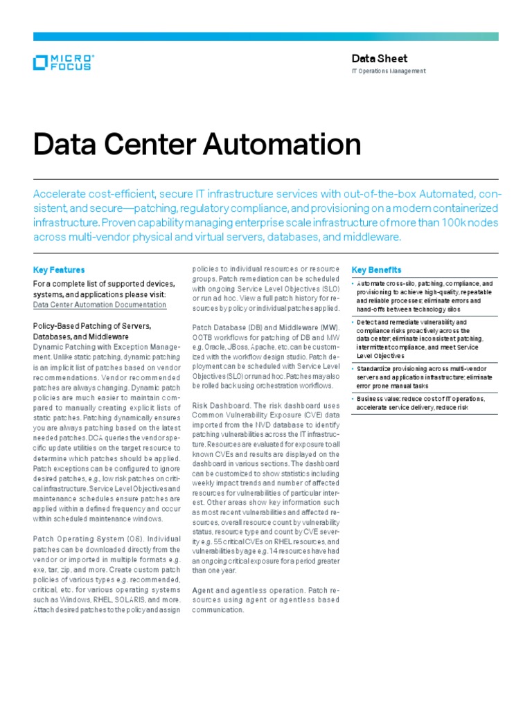 DataCenterAutomation DataSheet | PDF | Vulnerability (Computing) | Computer Architecture