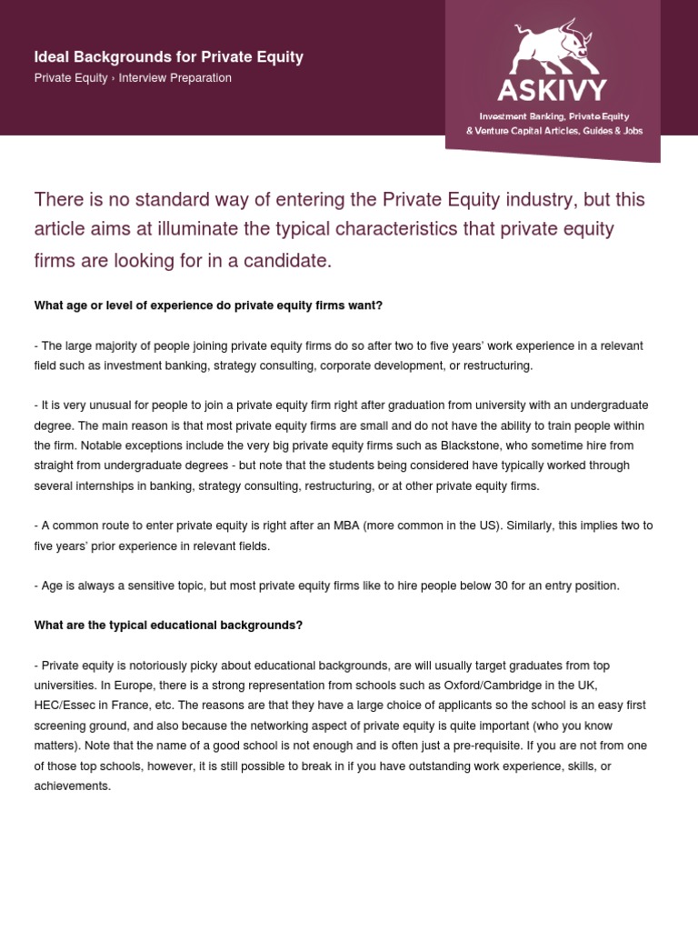 PE Guide | PDF | Private Equity | Master Of Business Administration