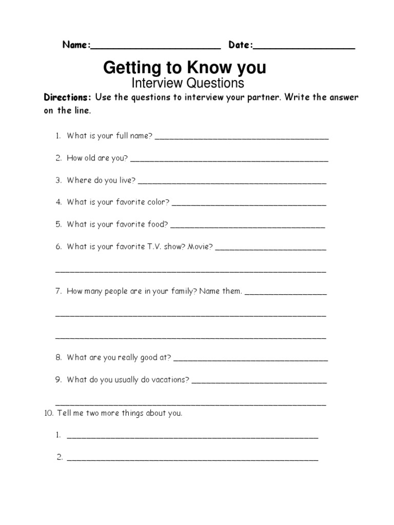 Getting To Know You: Interview Questions | PDF | Social Science