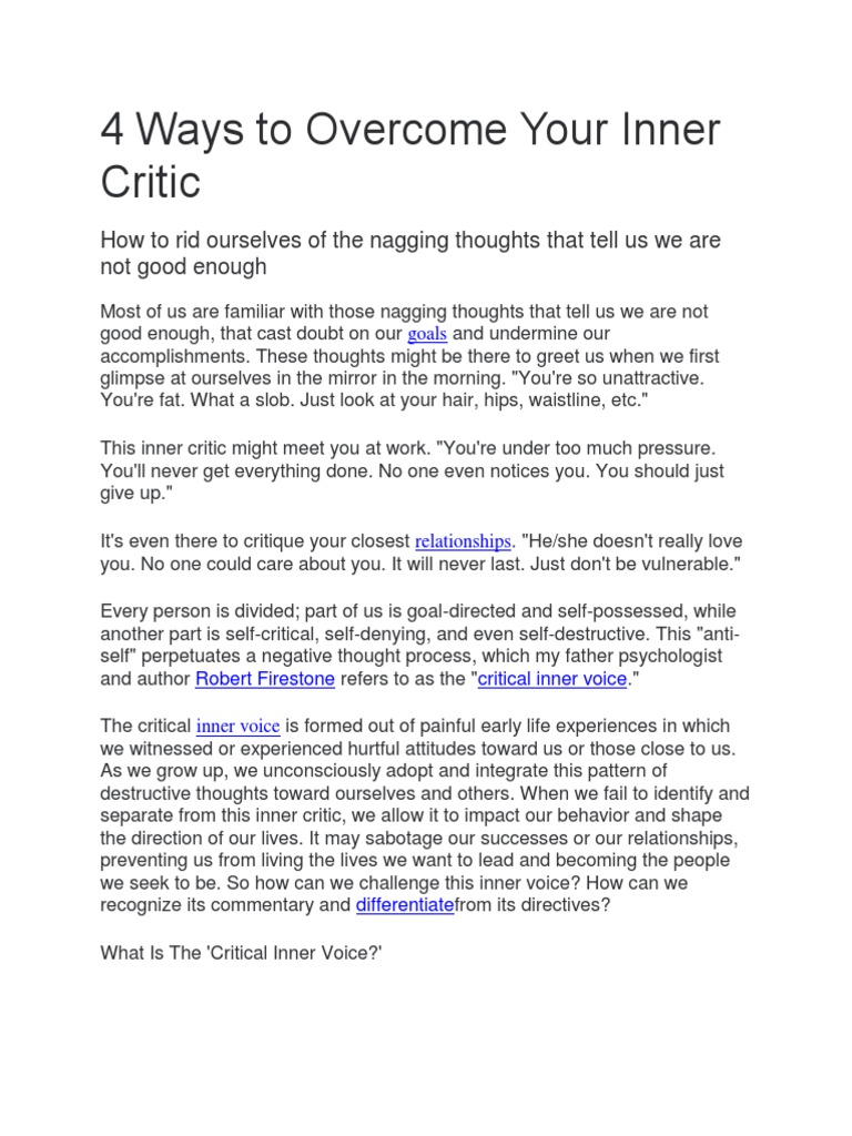 4 Ways To Overcome Your Inner Critic | PDF | Thought | Metaphysics Of Mind