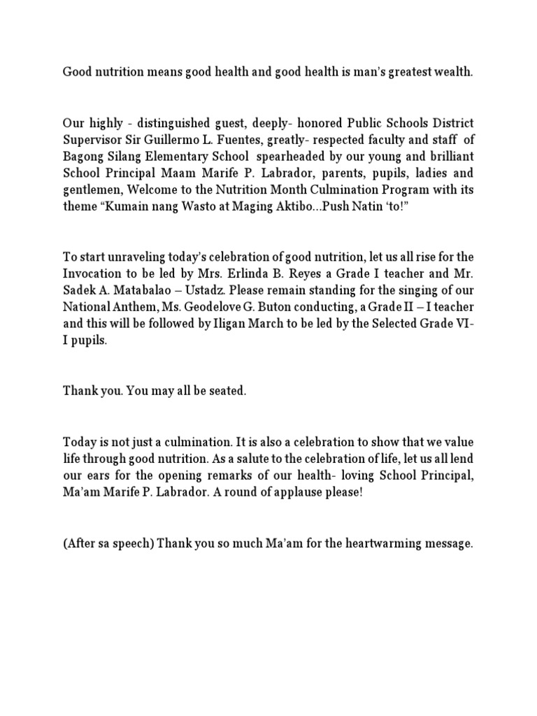 Nutrition Month Script | PDF