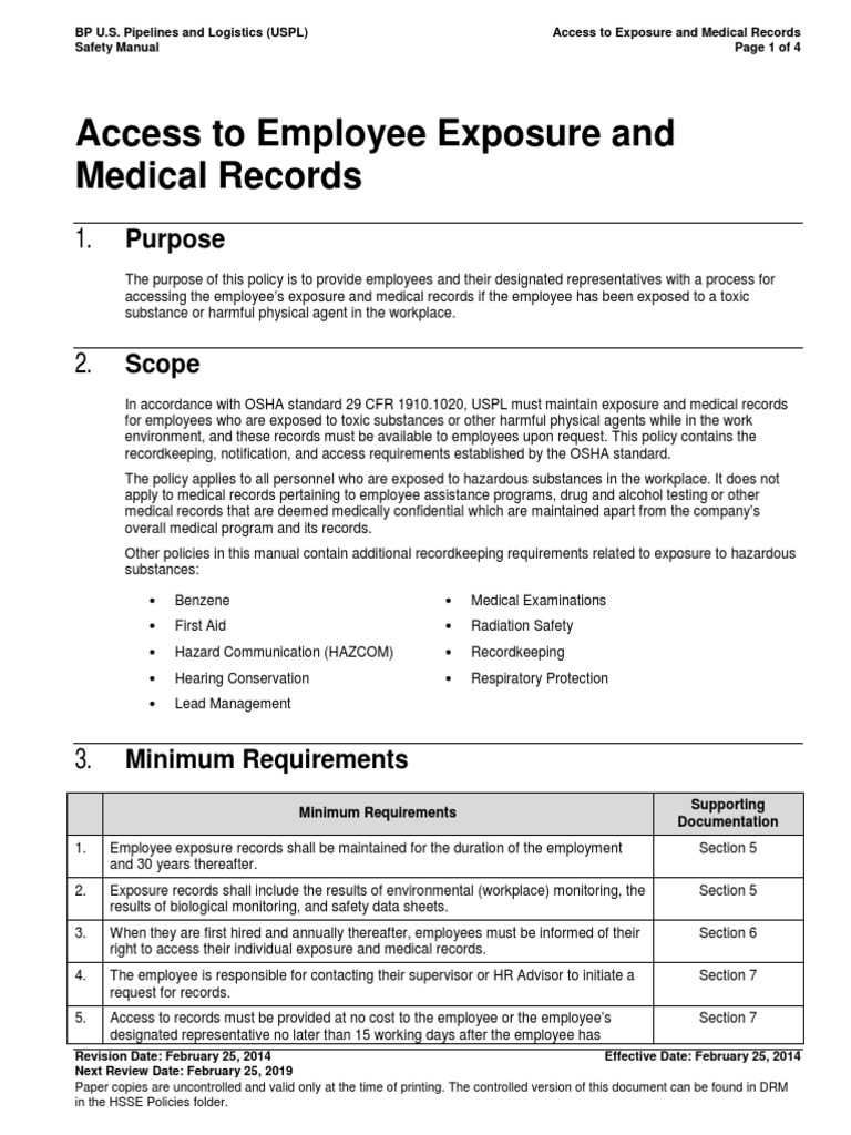 Access To Exposure and Medical Records - Harmonized - Policy PDF | PDF ...