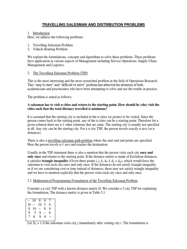 Travelling Salesman and Distribution Problems: Ik Ij JK | Download Free ...