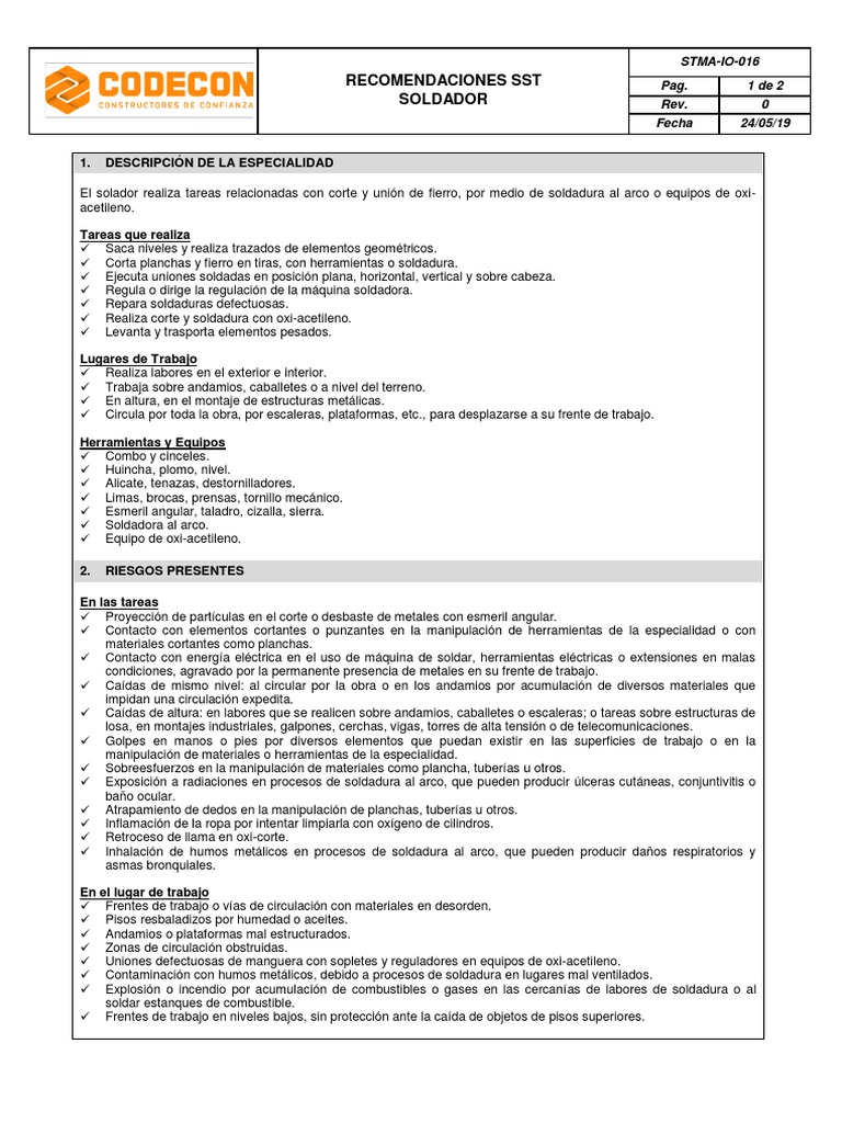 Recomendaciones de SST | PDF | Soldadura | Construcción