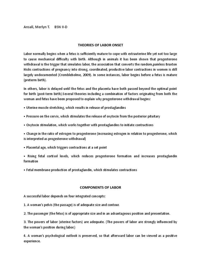Theories of Labor Onset and Components of Labor | PDF | Childbirth | Uterus