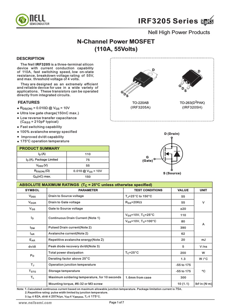 IRF3205 Series: N-Channel Power MOSFET (110A, 55volts) Description ...