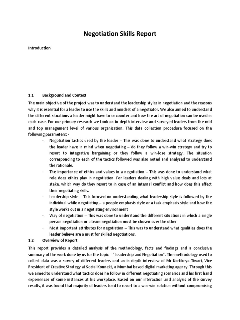 Negotiation Skills Report | PDF | Negotiation | Leadership