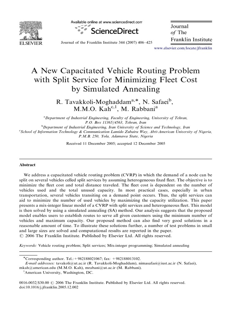 A New Capacitated Vehicle Routing Proble PDF | PDF | Metaheuristic ...