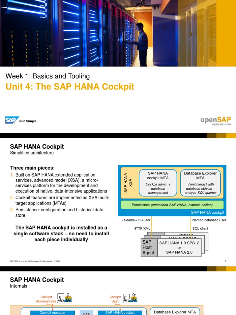 Unit 4: The SAP HANA Cockpit: Week 1: Basics and Tooling | PDF | Sap Se | Databases