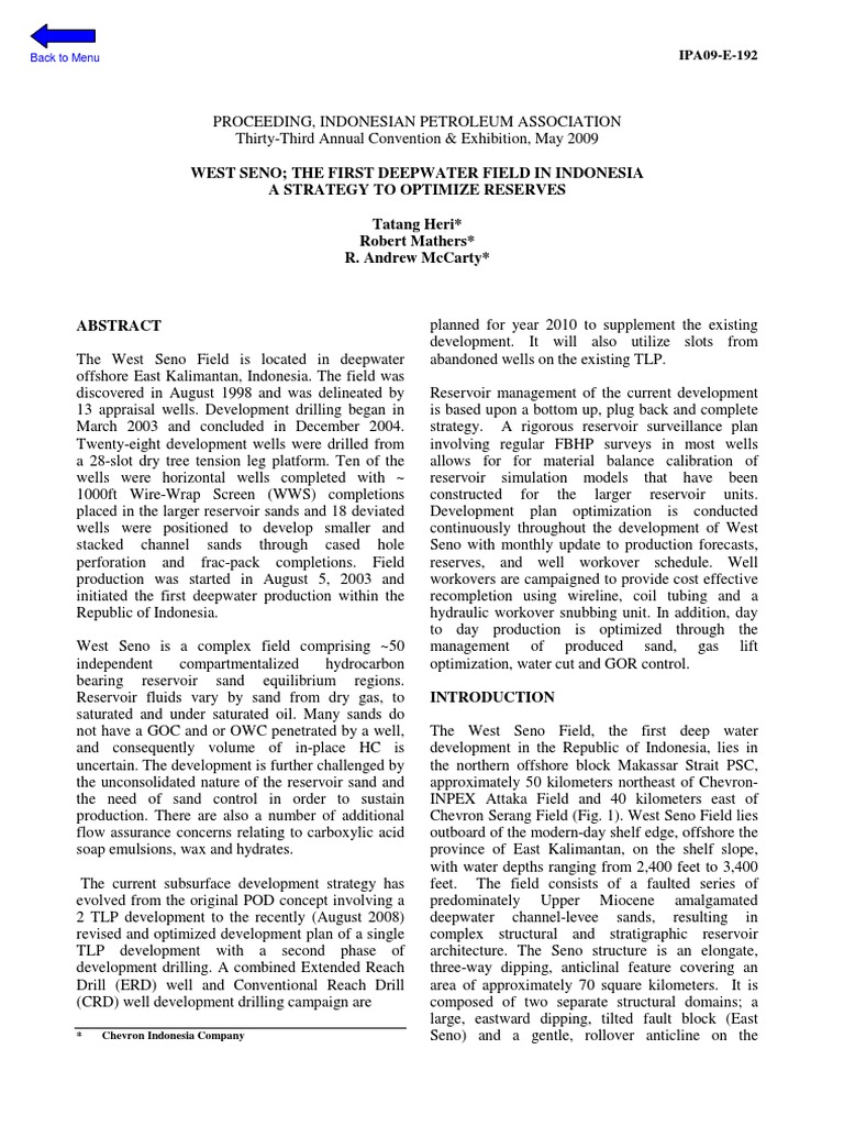 West Seno The First Deepwater Field in Indonesia A Strategy To Optimize ...