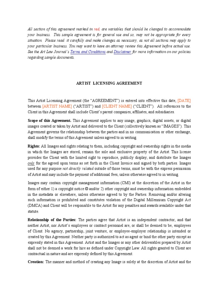 Artist Licensing Agreement | PDF | Indemnity | Copyright