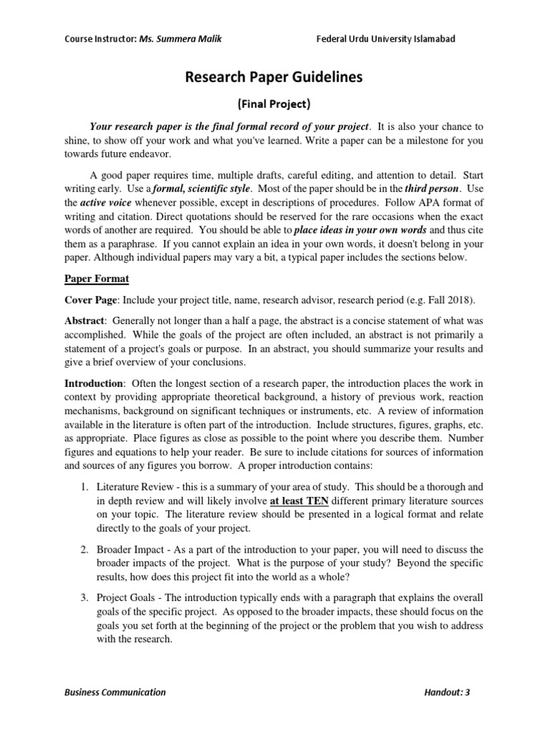 Research Paper Guidelines: Instructions for Writing an Effective Final ...