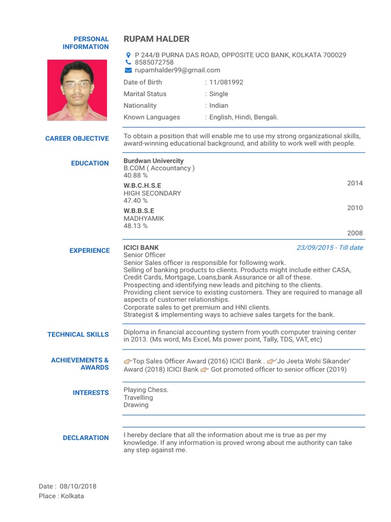 Rupam Halder: Personal Information | PDF | Banks | Service Industries