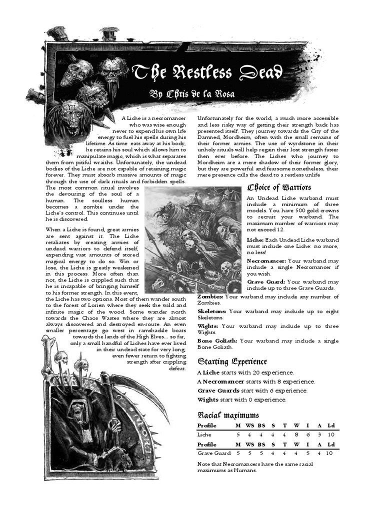 Mordheim Warband FANMADE - Restless Dead | PDF | Necromancy