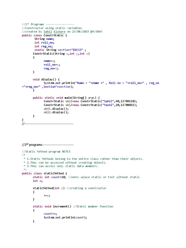 Name Roll - No Reg - No: Public Class Int Int Static Int Int | PDF | Method (Computer ...