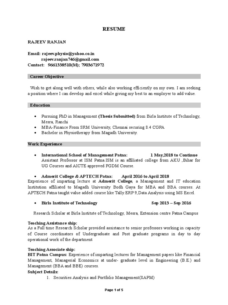 Rajeev Resume | Download Free PDF | Physical Therapy | Business