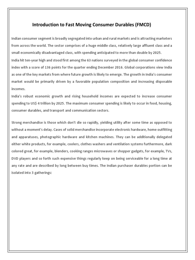 Introduction To Fast Moving Consumer Durables (FMCD) | PDF