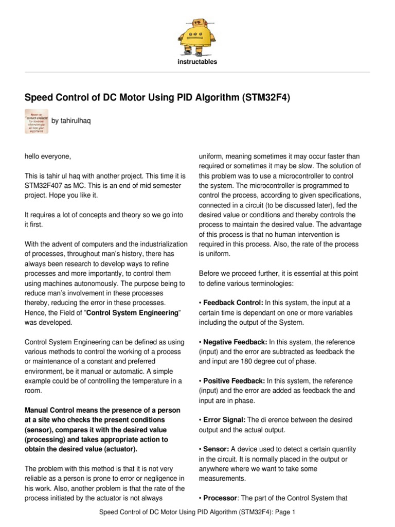 Speed Control of DC Motor Using PID Algorithm (STM32F4) : Instructables | PDF | Control Theory ...