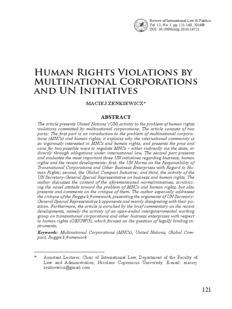 Human Rights Violations by Multinational Corporations and UN ...