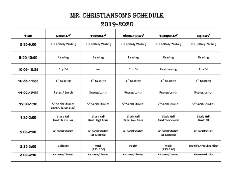 Mr. Christianson's 2019-2020 Class Schedule | PDF