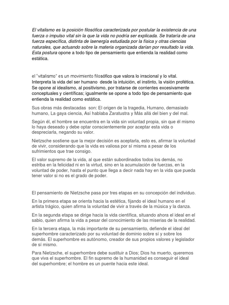 El Vitalismo e Historicismo | PDF | Friedrich Nietzsche | Homo Sapiens